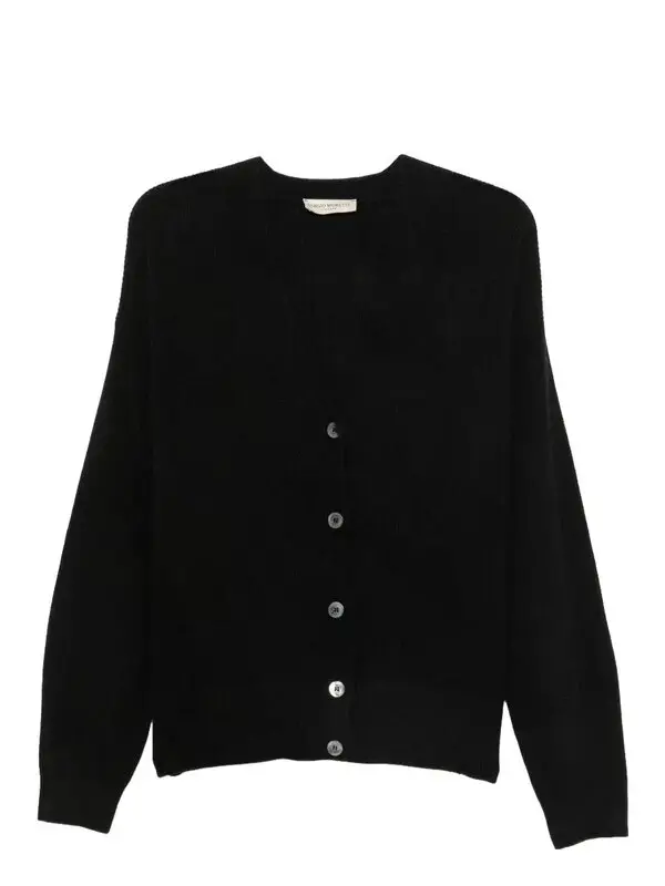 SERGIO MORETTI FIRENZE Ribbed Knit V-neck Cardigan - Black