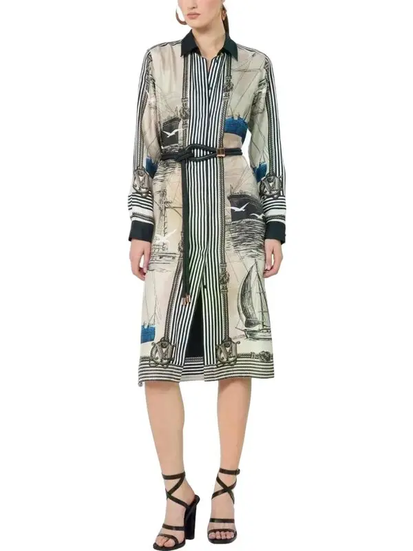 Max Mara Silk Nautical Print Midi Dress - Neutrals