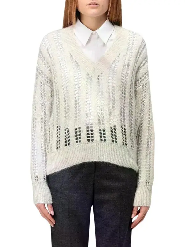 Brunello Cucinelli V-neck Open-knit Sweater - Grey