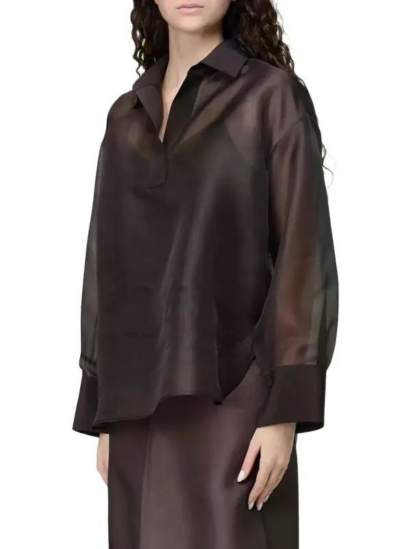Agnona Silk Organza Blouse - Brown