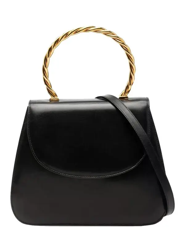 FERRAGAMO Calfskin Metal Top Handle Bag - Black