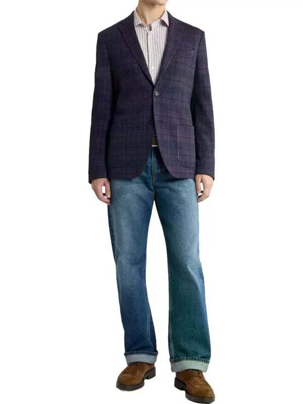 Etro Single-breasted Knit Jacket With Check Motif - Blue