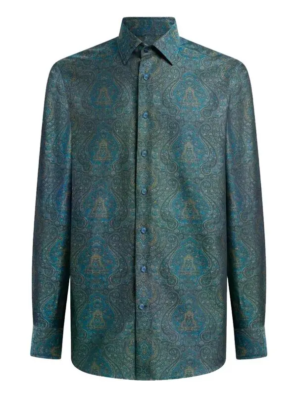 Etro Cotton Jacquard Shirt With Ornamental Motif - Blue