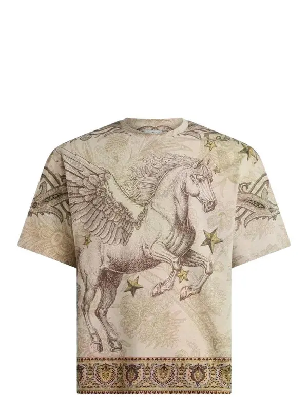 Etro Cotton-jersey T-shirt With Placed Pegaso-print - Neutrals