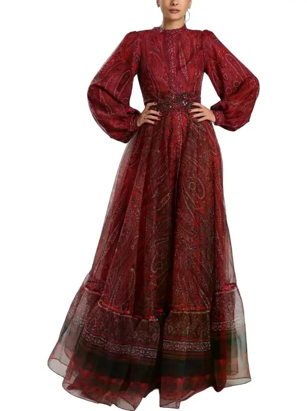 MIAU BY CLARA ROTESCU Paisley Print Bead-embellished Maxi Dress - Red
