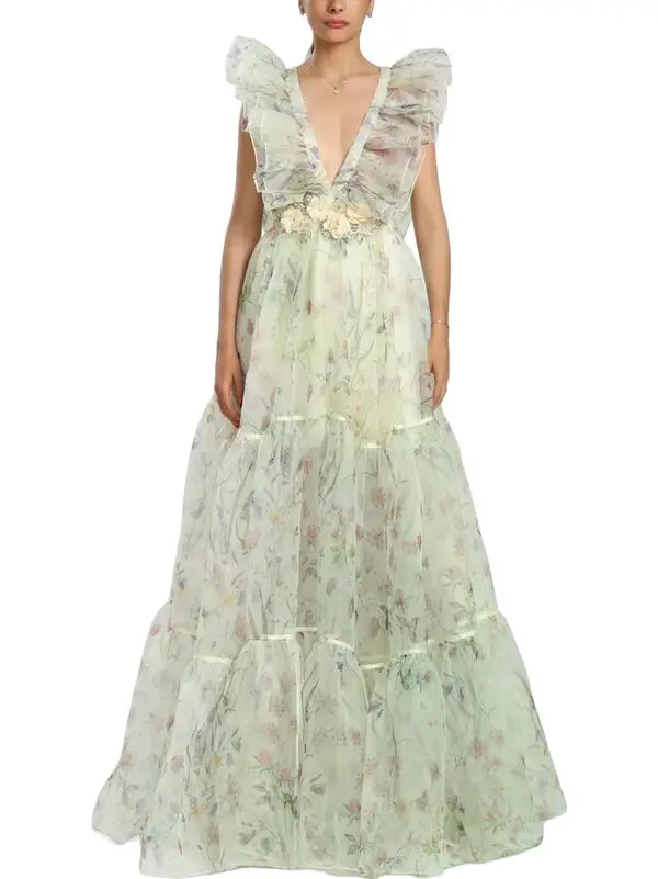 MIAU BY CLARA ROTESCU Vanilla White Floral Appliqué Gown - Neutrals