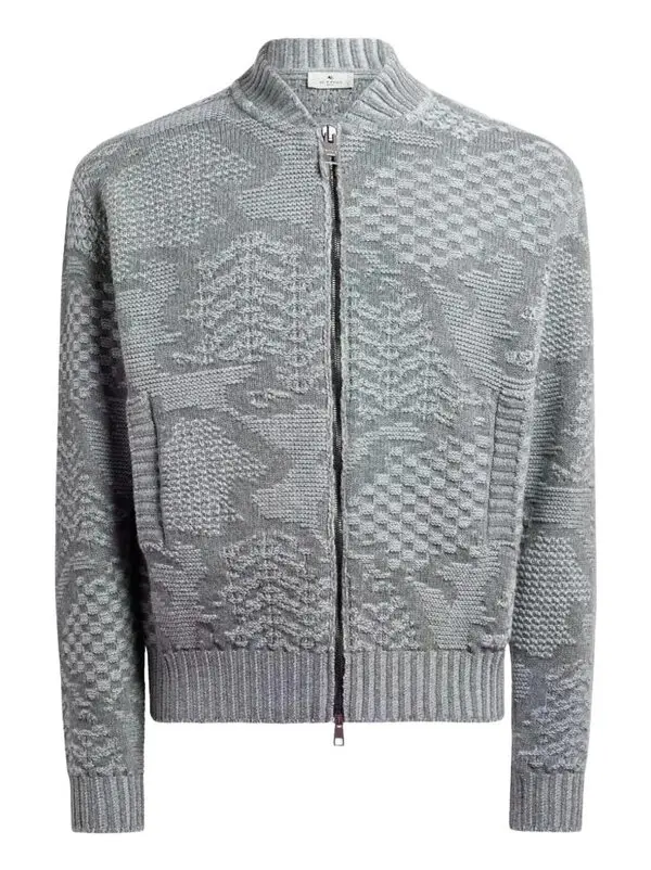 Etro Knit Wool-blend Bomber Jacket With Motif - Grey
