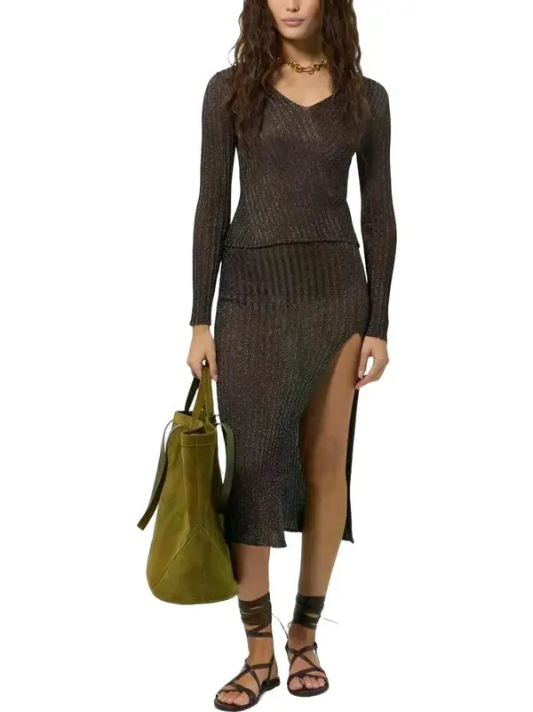 Missoni Metallic Thread Ribbed Knit V-neck Sweater - Brown