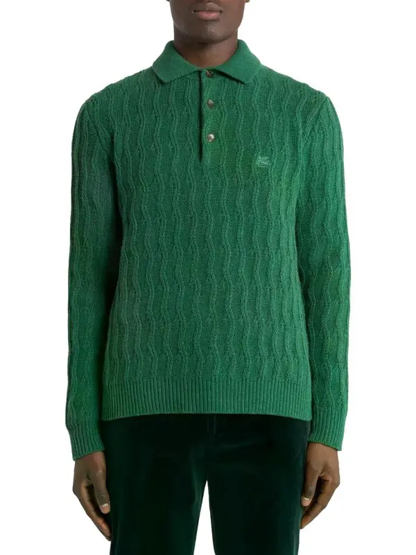 Etro Cashmere Polo Sweater With Wavy Motif - Green