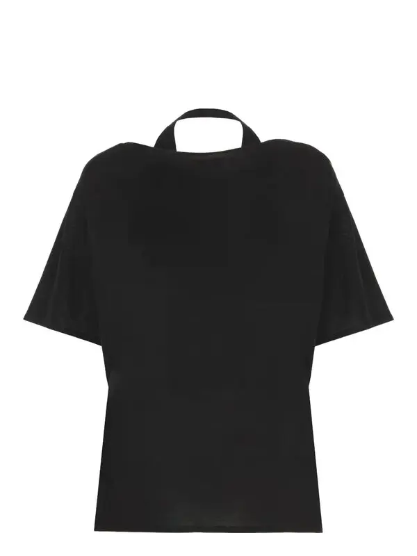 KANGRA Tie-neck Cotton T-shirt - Black