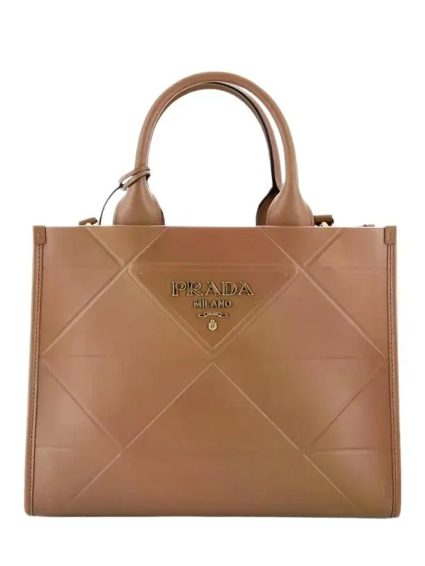 Prada Embossed Leather Small Shopper Tote Bag - Brown