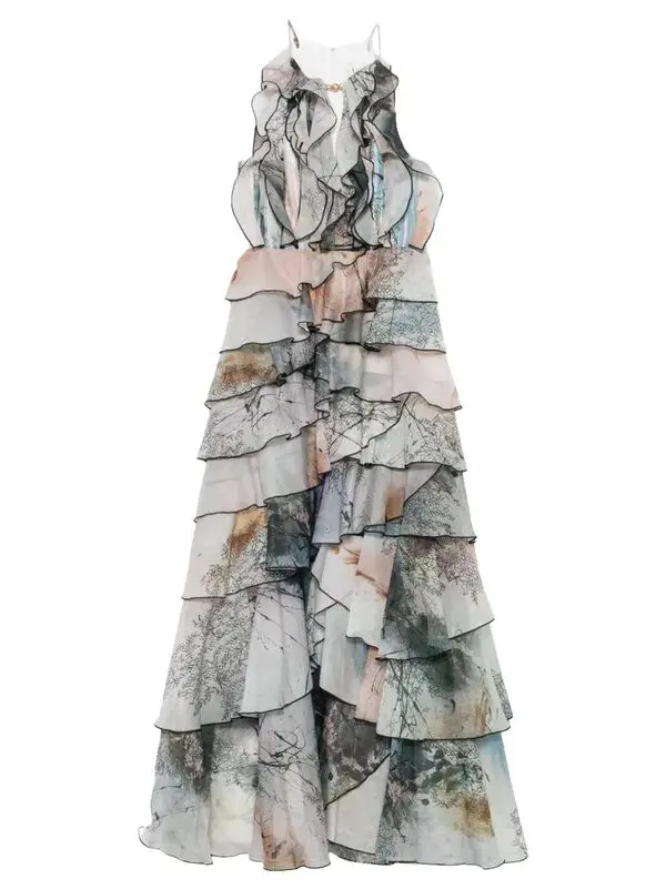 Aje Cleo Ruffled Gown - Grey