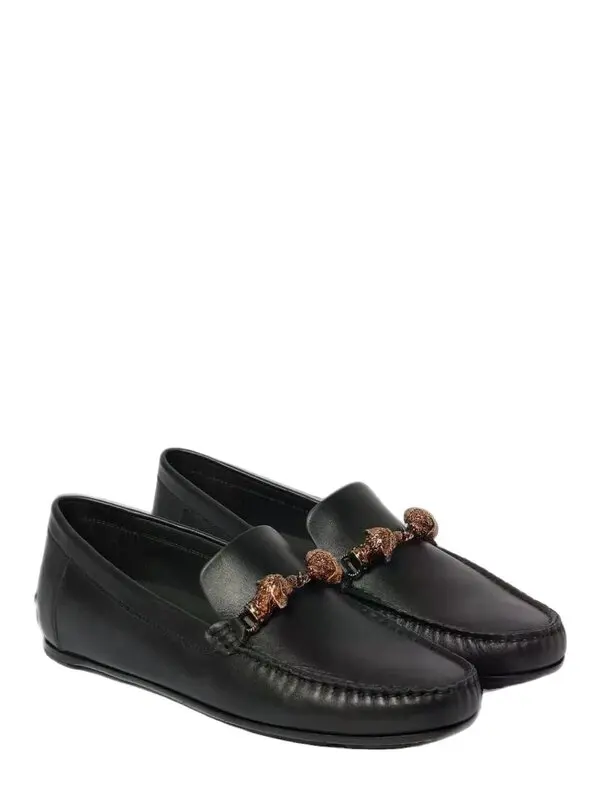 Manolo Blahnik Animal-plaque Leather Loafers - Black