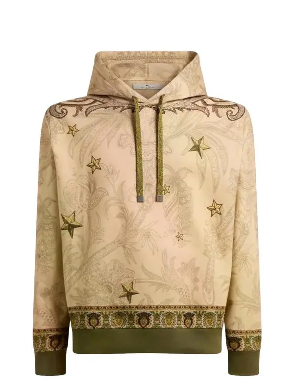 Etro Cotton-blend Hooded Sweatshirt With Pegaso Print - Neutrals