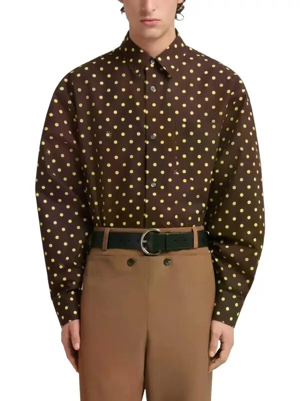 Marni Poplin Shirt With Polka Rhythm Print - Brown