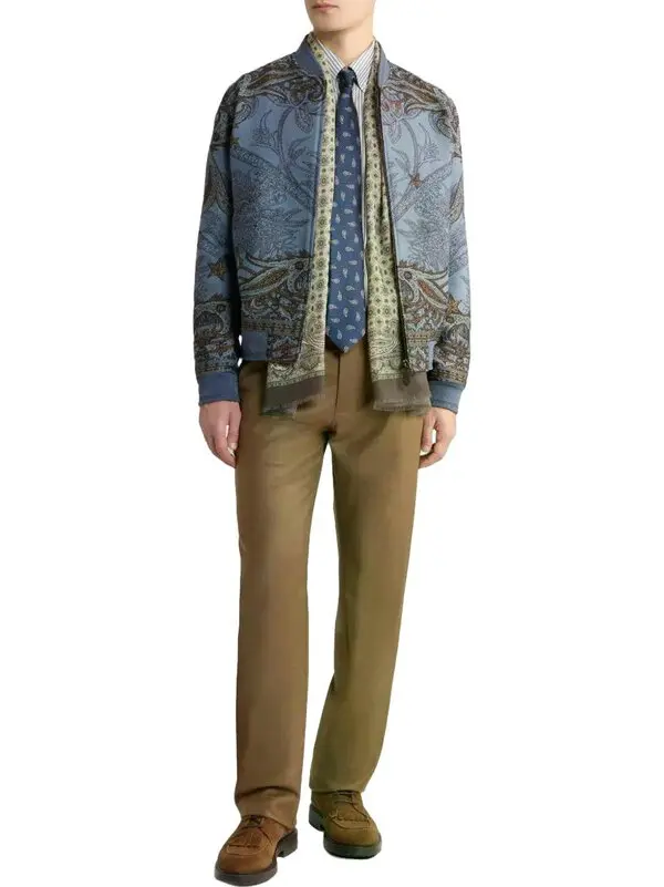 Etro Wool-blend Jacquard Bomber Jacket With Placed Pegaso Motif - Blue