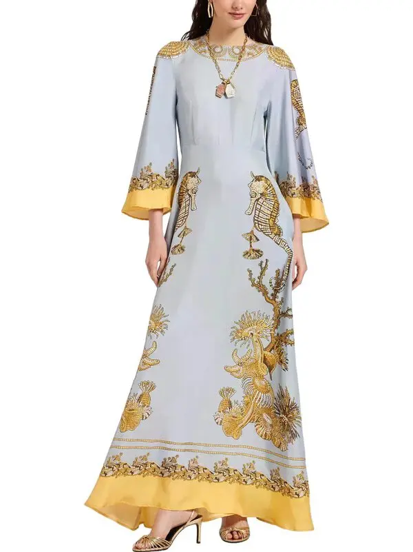 La DoubleJ Sorella Oceania Print Silk Dress - Blue