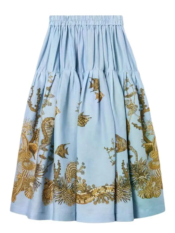 La DoubleJ Gala Tiered Midi Skirt In Oceania Placée - Blue