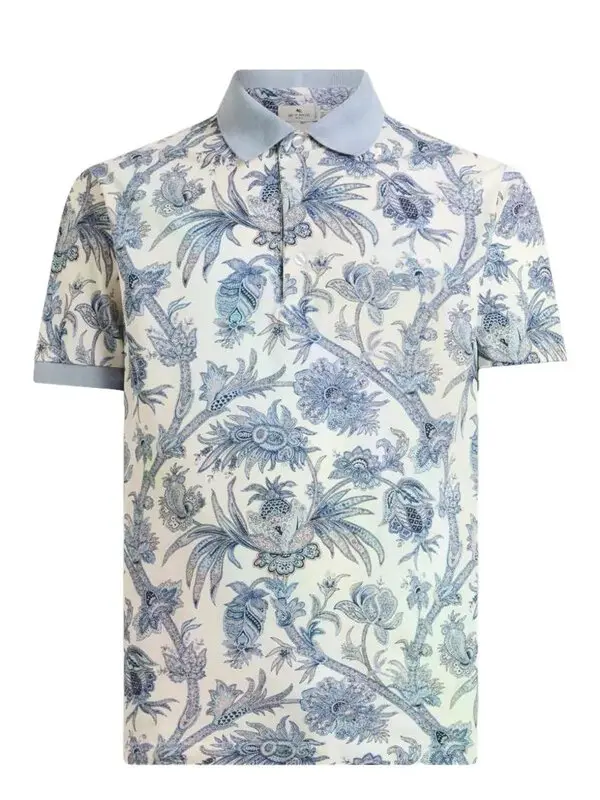 Etro Cotton Piqué Polo Shirt With Floral Paisley Motif - Neutrals