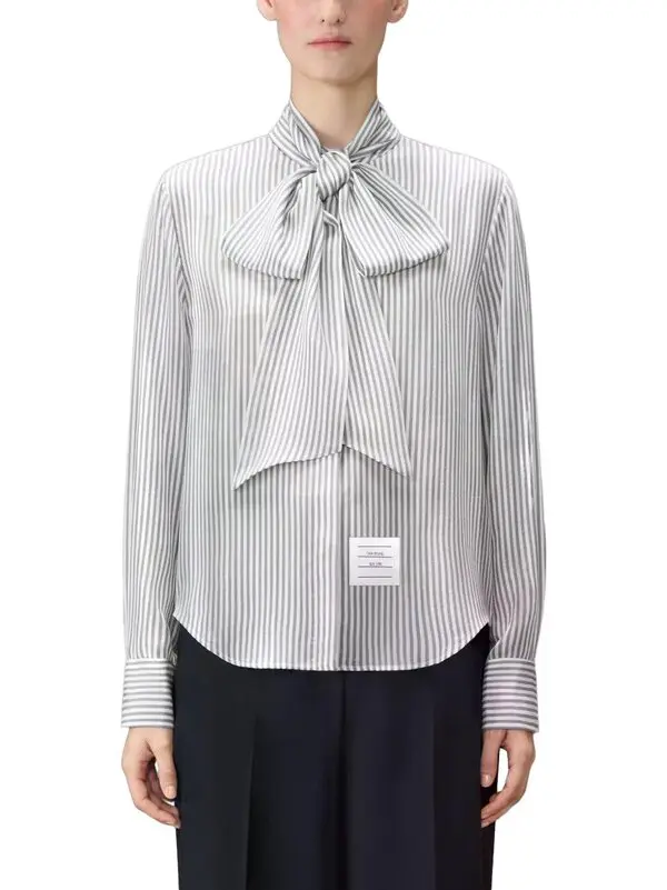 Thom Browne Striped Silk-satin Shirt - Grey