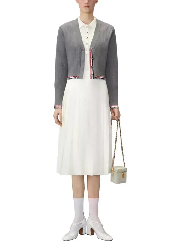 Thom Browne Pointelle Rib-stitch Cardigan - Grey