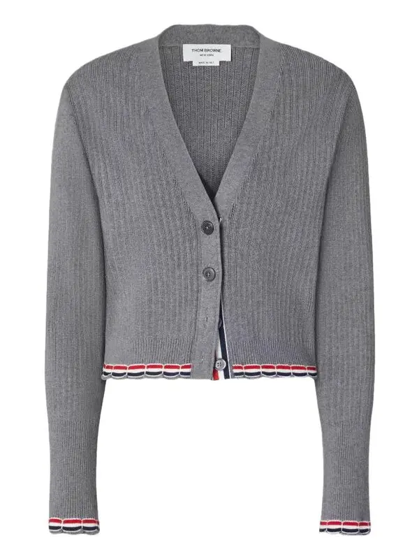 Thom Browne Pointelle Rib-stitch Cardigan - Grey