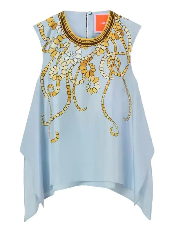 La DoubleJ San Carlo Floral-print Silk Top - Blue