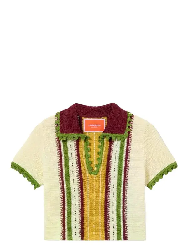 La DoubleJ Cropped Bowling Polo With Crochet Detailing - Neutrals