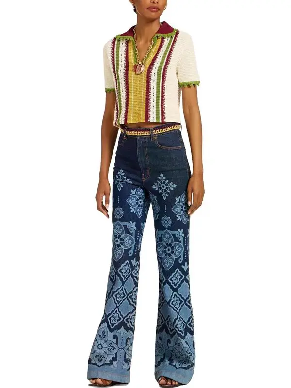 La DoubleJ Cropped Bowling Polo With Crochet Detailing - Neutrals