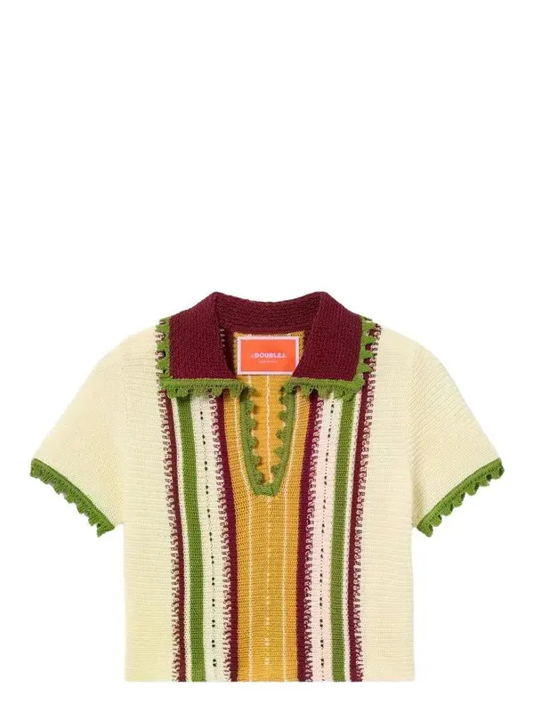 La DoubleJ Cropped Bowling Polo With Crochet Detailing - Neutrals