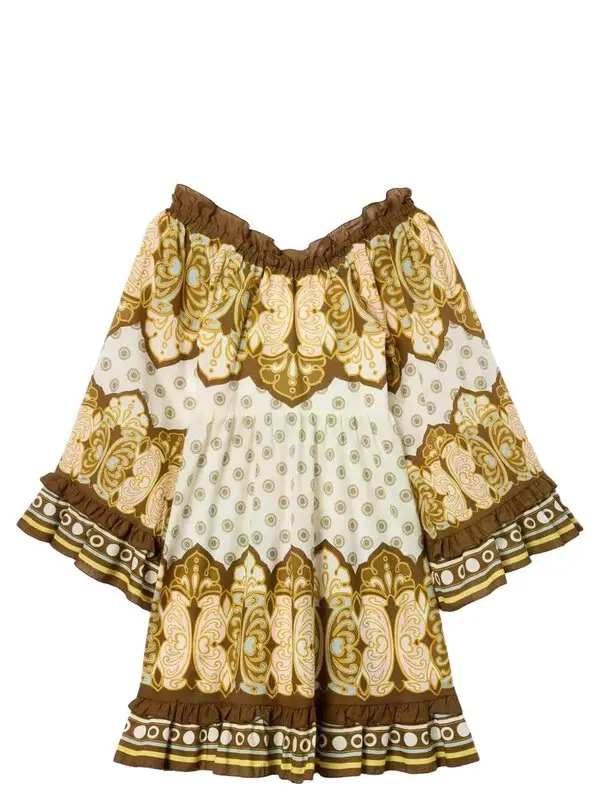 La DoubleJ Boho Placed Mini Dress - Neutrals