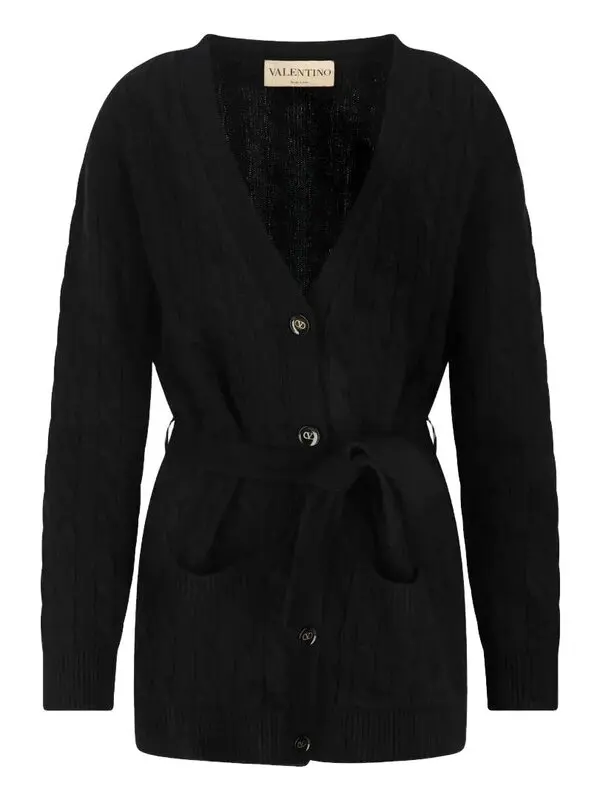 Valentino Garavani Cable-knit Belted Cardigan - Black