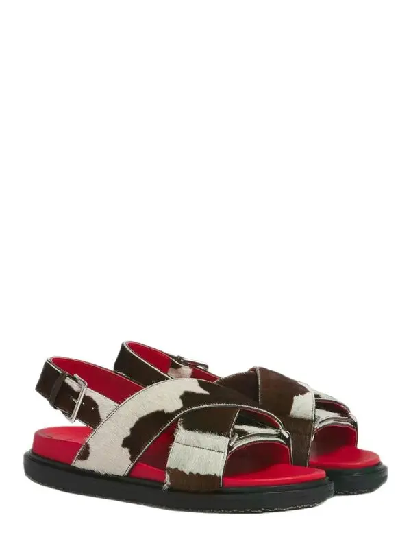 Marni Ponyhair Cow-print Fussbett Sandals - Brown