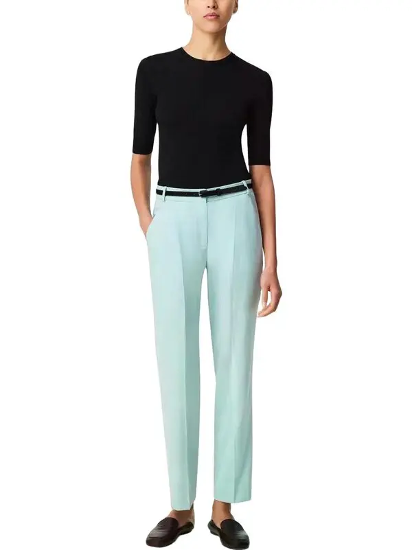Another Tomorrow Mist Wool Pleated Trousers - Blue