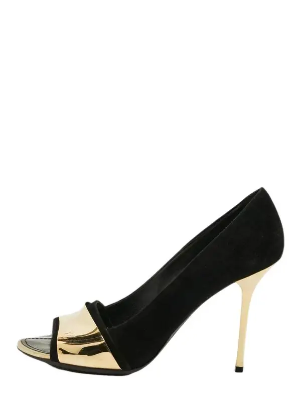 LOUIS VUITTON Peep-toe Pumps With Metal Plate Detail - Black