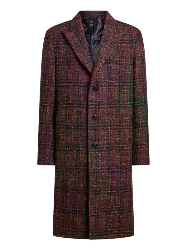 Etro Wool And Cashmere Check Motif Coat - Red