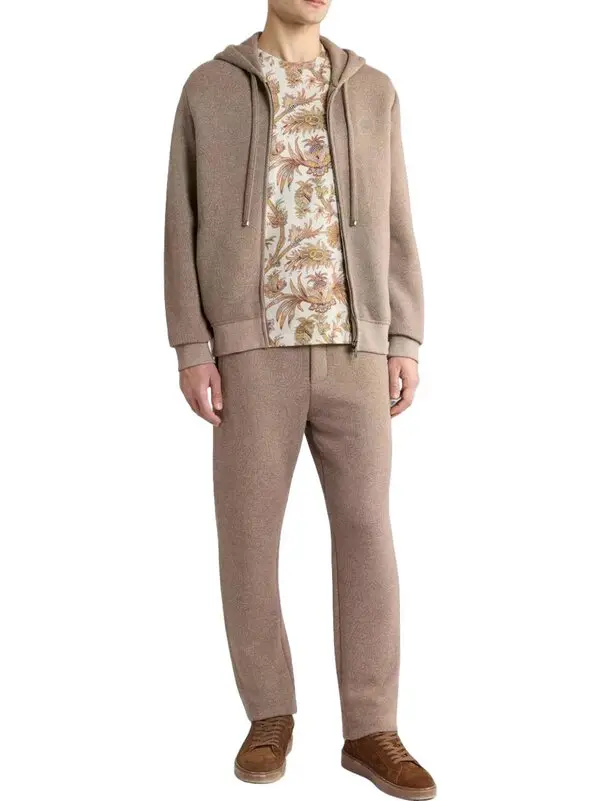 Etro Knit Jacquard Hooded Sweatshirt With Arnica Motif - Neutrals