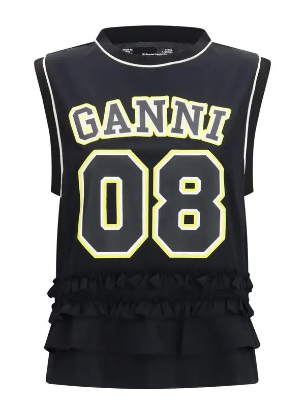 GANNI Cycora Oversized Tank Top With Ruffled Hem - Black