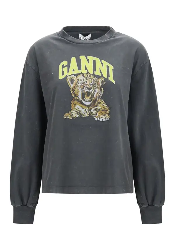GANNI Long-sleeve Tiger Print T-shirt - Grey