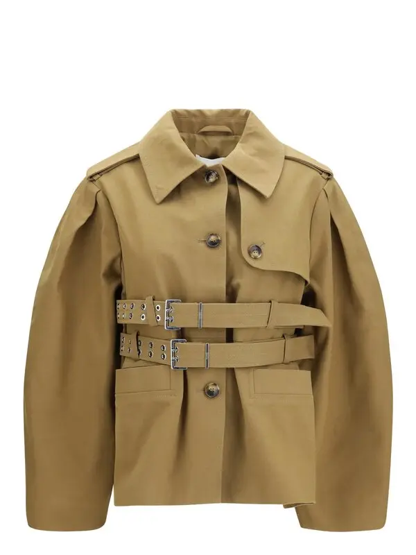 GANNI Belted Canvas Jacket - Beige