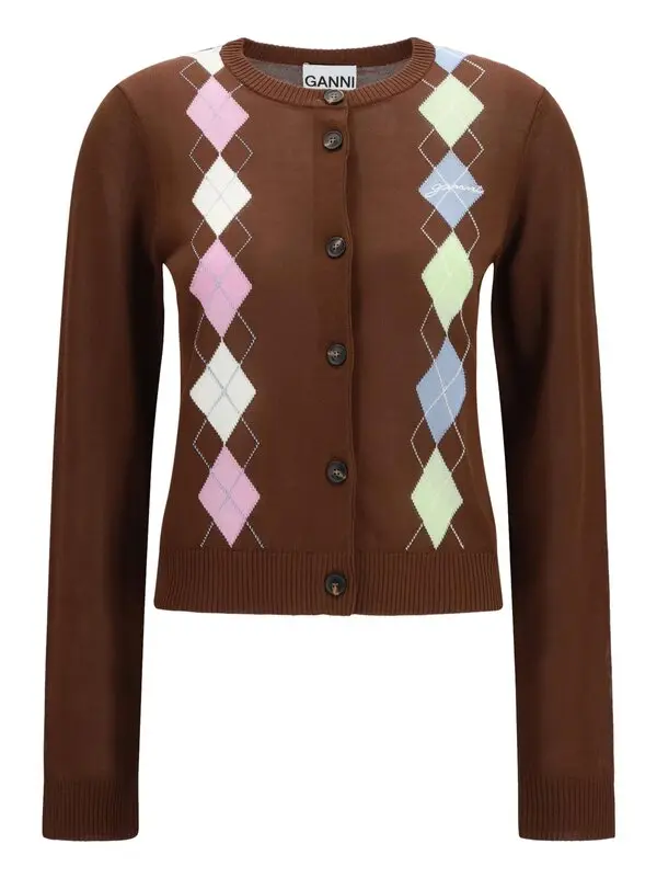 GANNI Diamond-pattern Cardigan - Brown