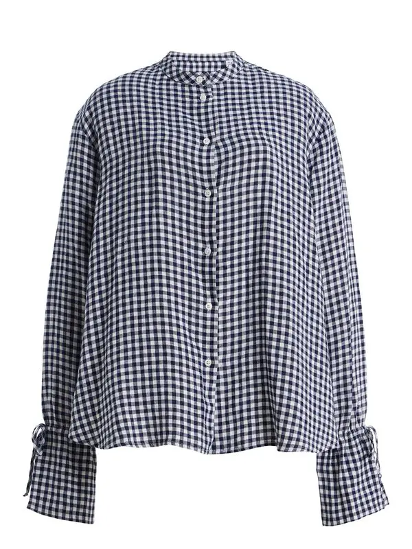 WITH NOTHING UNDERNEATH Gingham Linen Shirt - Navy