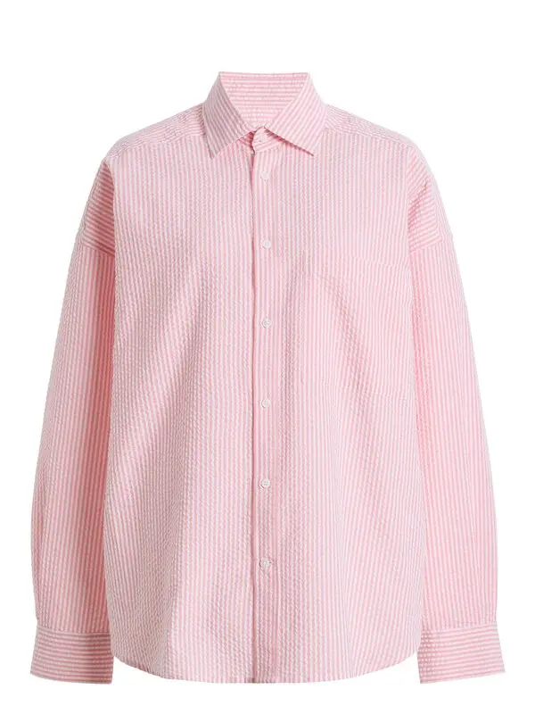 WITH NOTHING UNDERNEATH Exclusive The Weekend Striped Cotton Seersucker Shirt - Pink