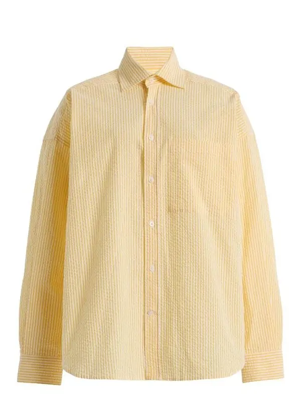 WITH NOTHING UNDERNEATH Exclusive The Weekend Striped Cotton Seersucker Shirt - Yellow