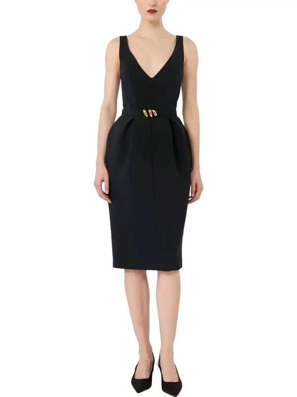 Max Mara V-neck Belted Dress - Blue