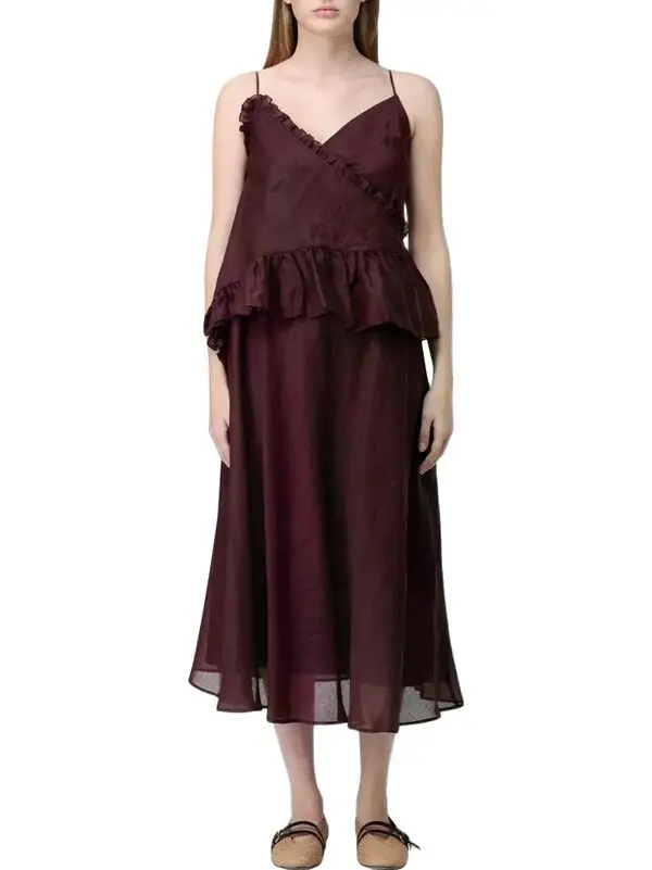 MEIMEIJ Ruffled Ramie Midi Dress - Red