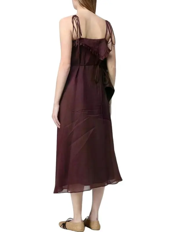 MEIMEIJ Ruffled Ramie Midi Dress - Red