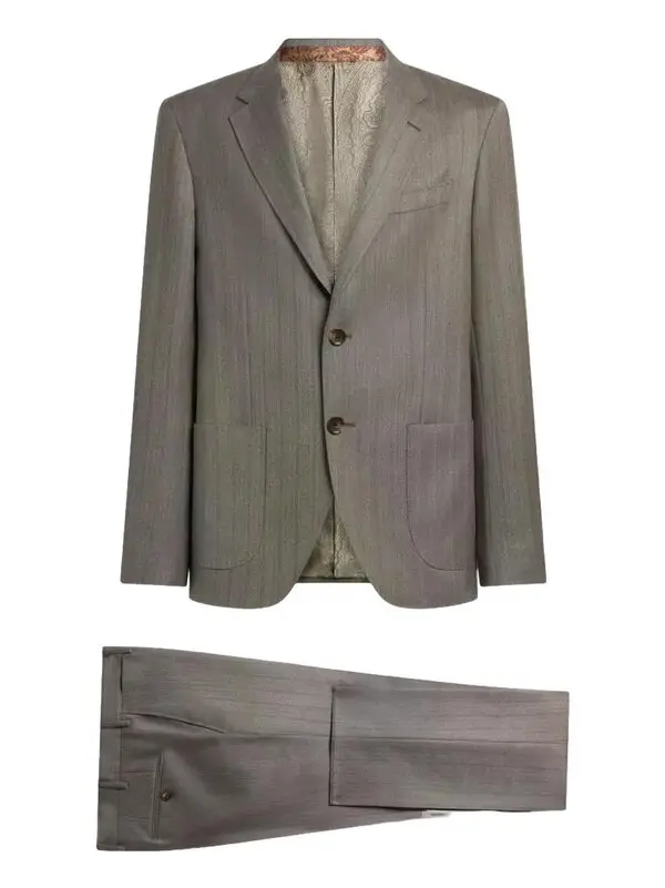 Etro Single-breasted Wool Suit With Chevron Stripes - Grey