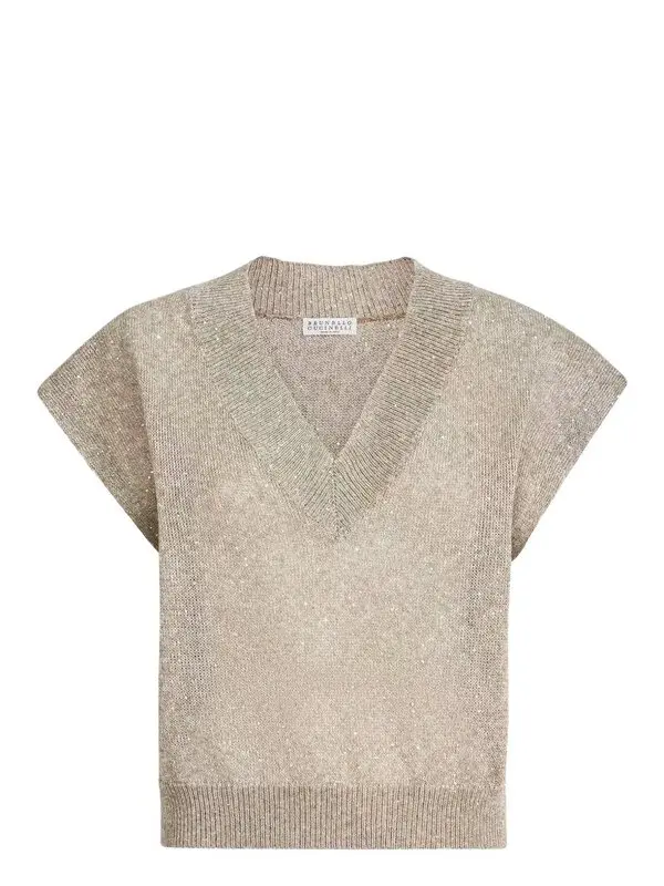 Brunello Cucinelli Embellished V-neck Vest - Neutrals
