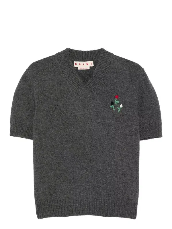 Marni Embroidered V-neck Sweater - Grey